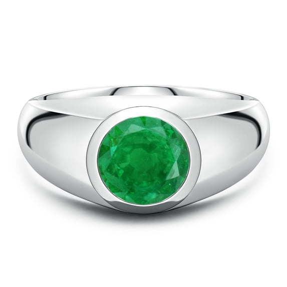ANGARA Natural Emerald Ring for Men - Round Emerald Men’s Signet Ring ...