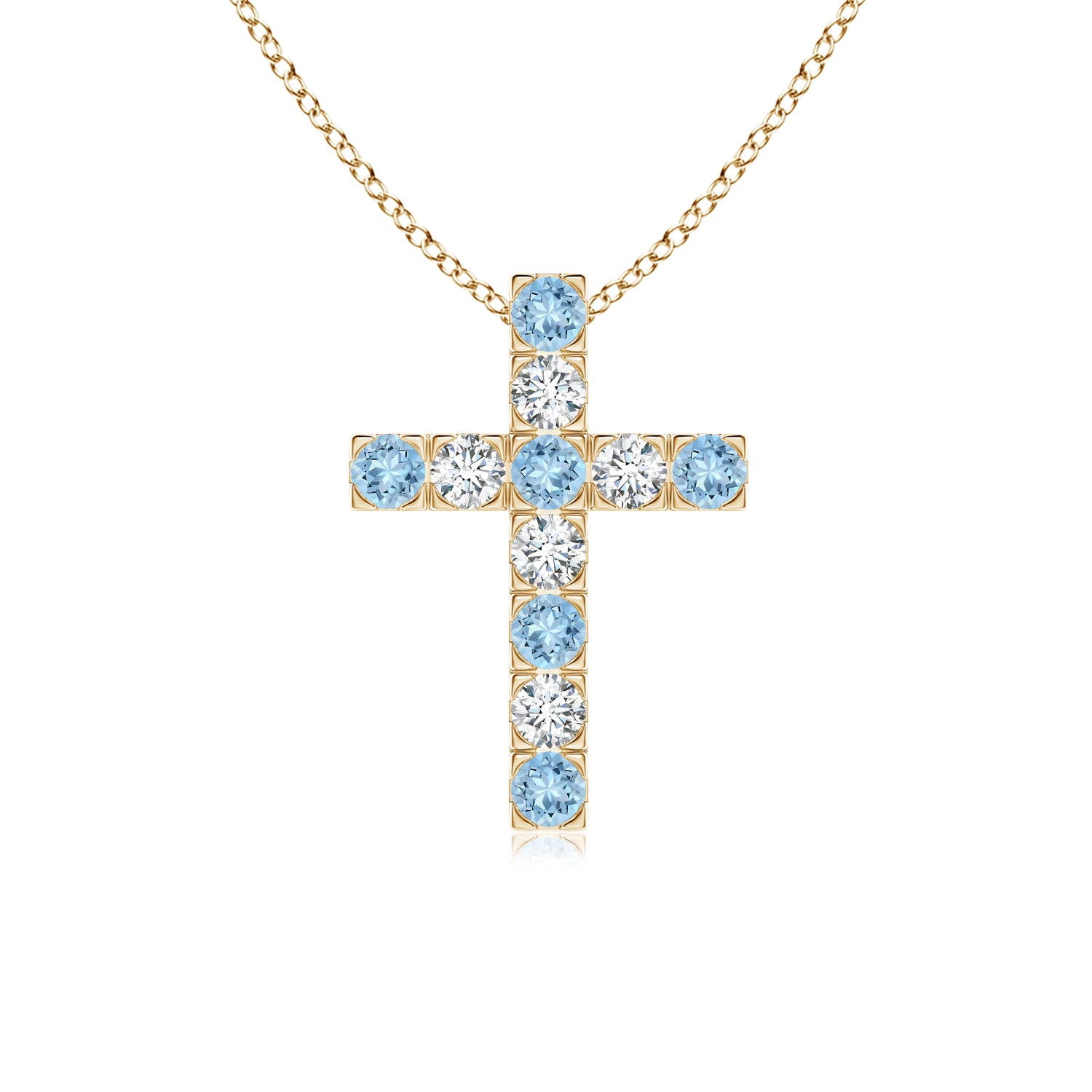 ANGARA Natural Flat Prong-Set Aquamarine and Diamond Cross Pendant in ...