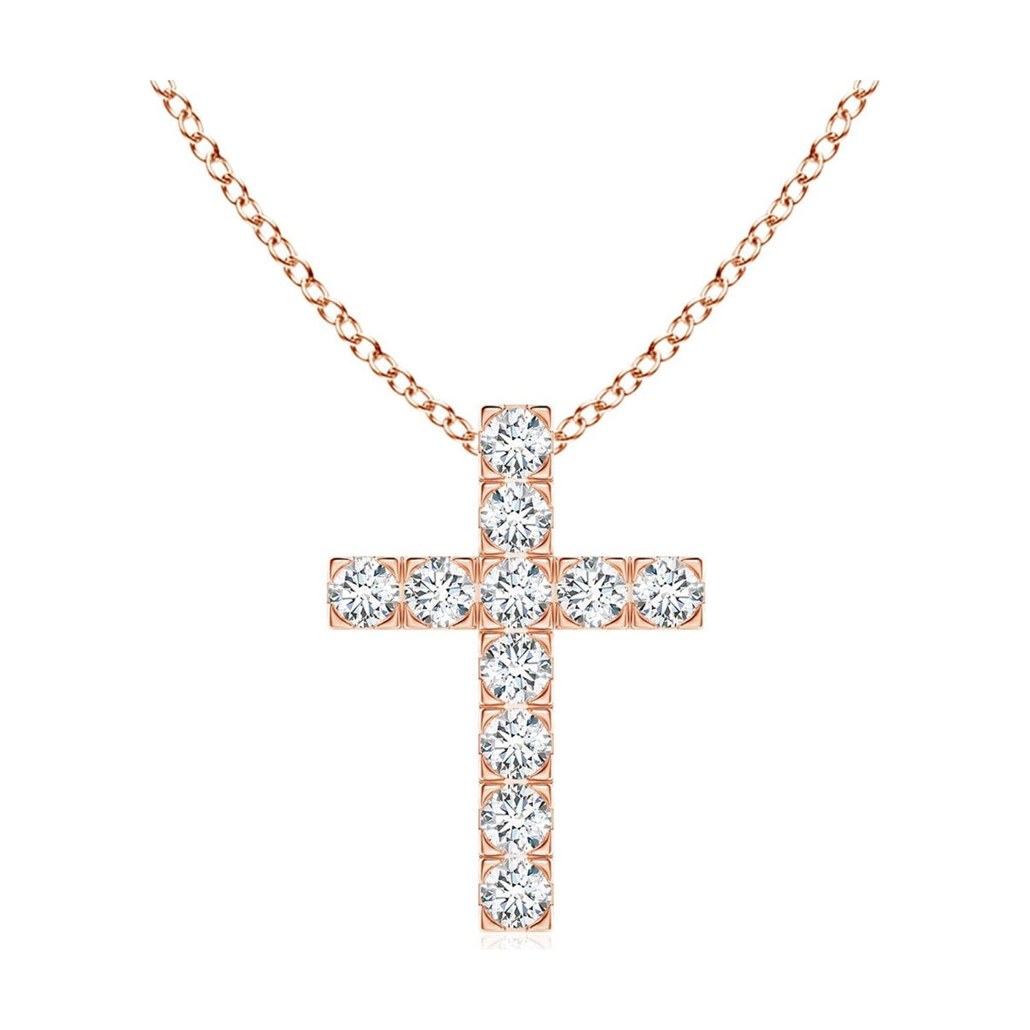 ANGARA Natural Flat Prong-Set Diamond Cross Pendant in 14K Rose Gold ...