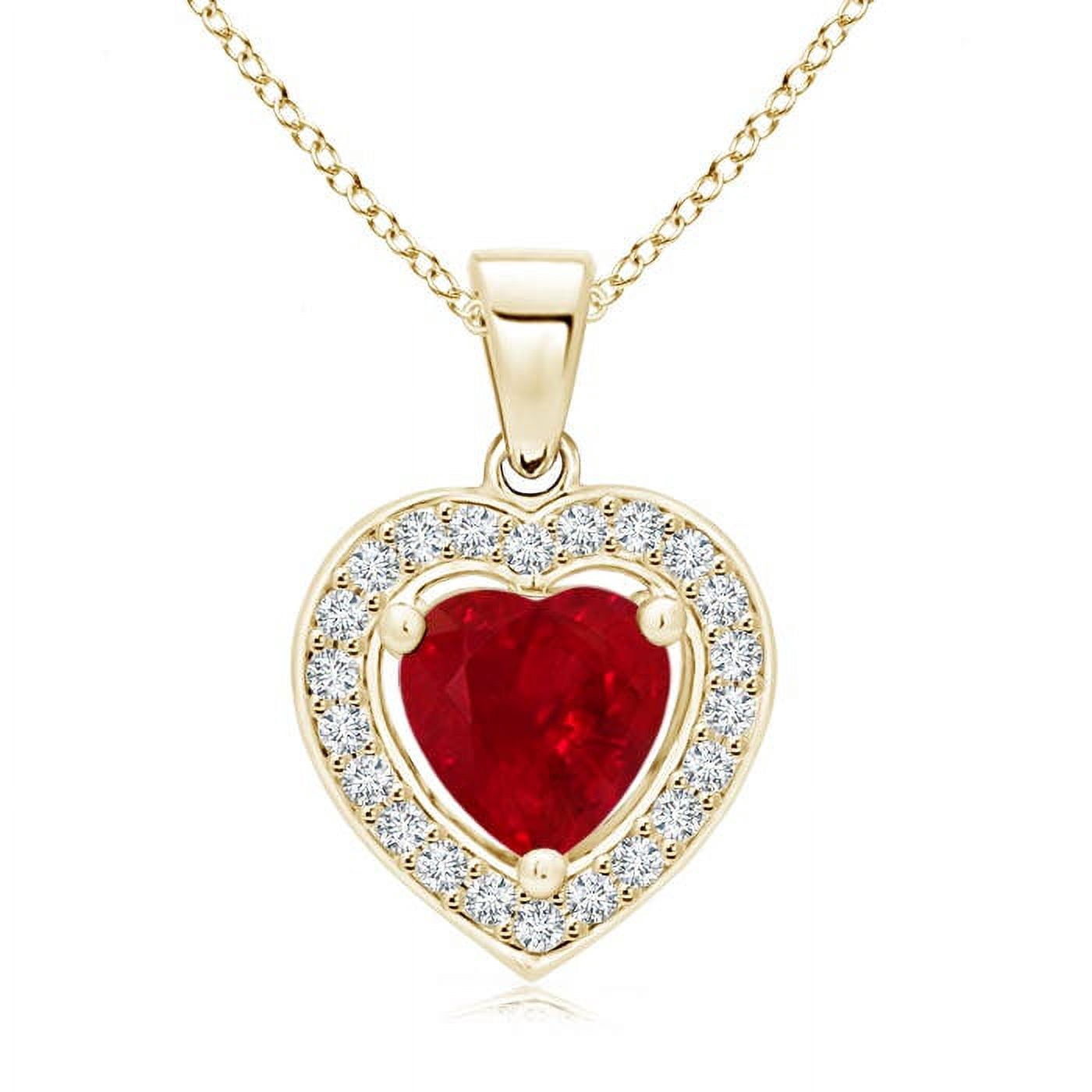 ANGARA Natural Floating Ruby Heart Pendant with Diamond Halo in 14K ...