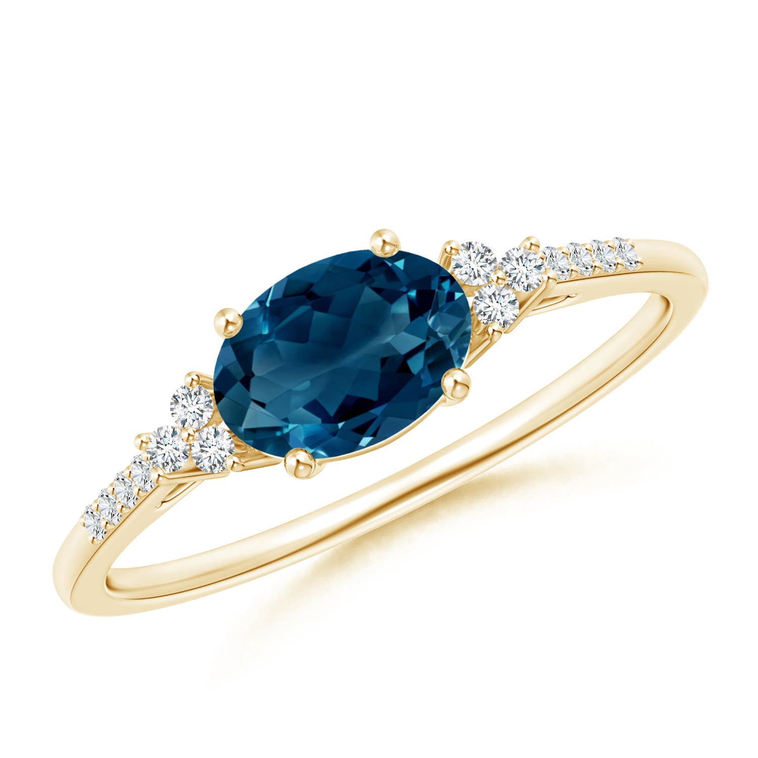 ANGARA Natural Horizontally Set London Blue Topaz Ring with Diamonds in ...