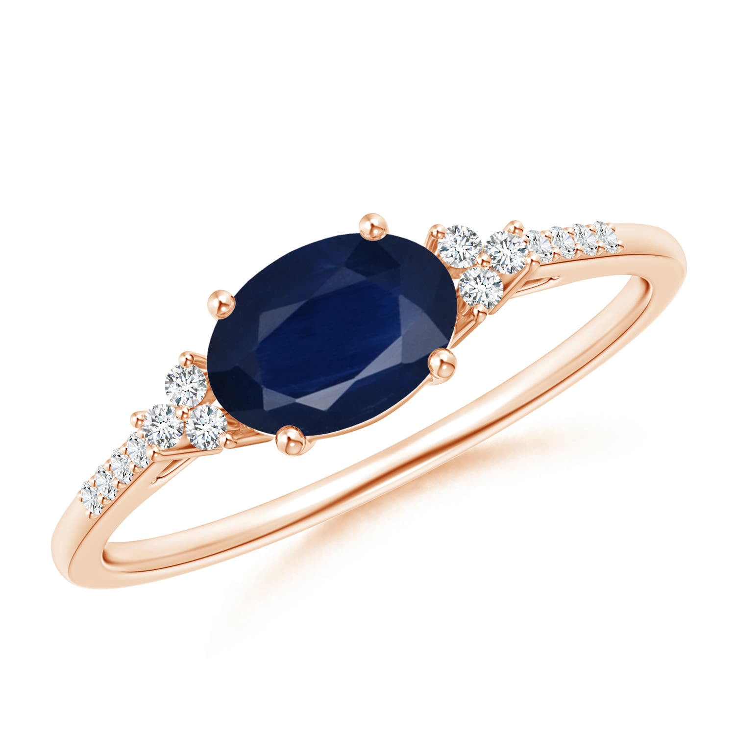ANGARA Natural Horizontally Set Sapphire Ring with Trio Diamond Accents ...