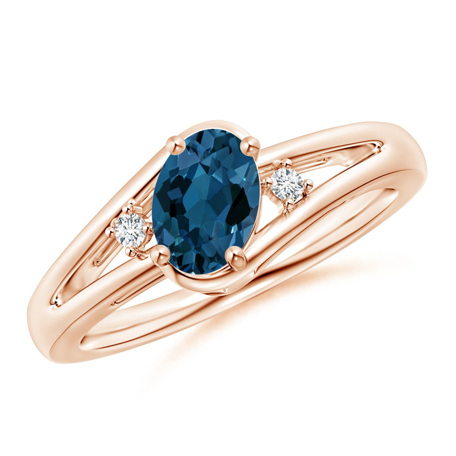 ANGARA Natural London Blue Topaz and Diamond Split Shank Ring in 14K ...