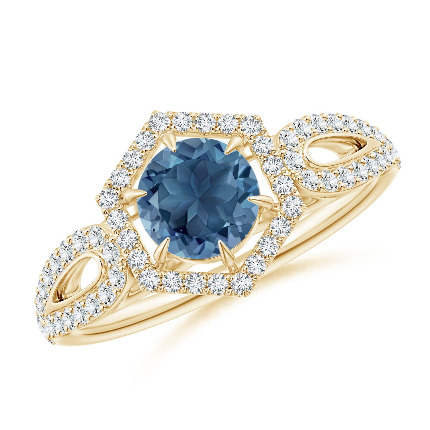 ANGARA Natural London Blue Topaz Split Shank Ring with Diamond Hexagon ...