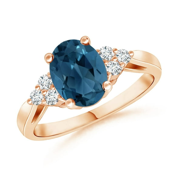 ANGARA Natural Oval 1.5 ct London Blue Topaz Cocktail Ring with Trio ...