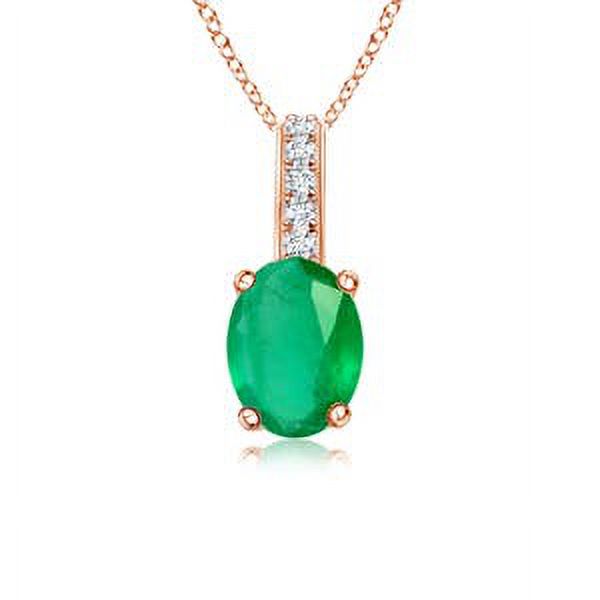 ANGARA Natural Oval Emerald Solitaire Pendant with Diamond Bale in 14K ...