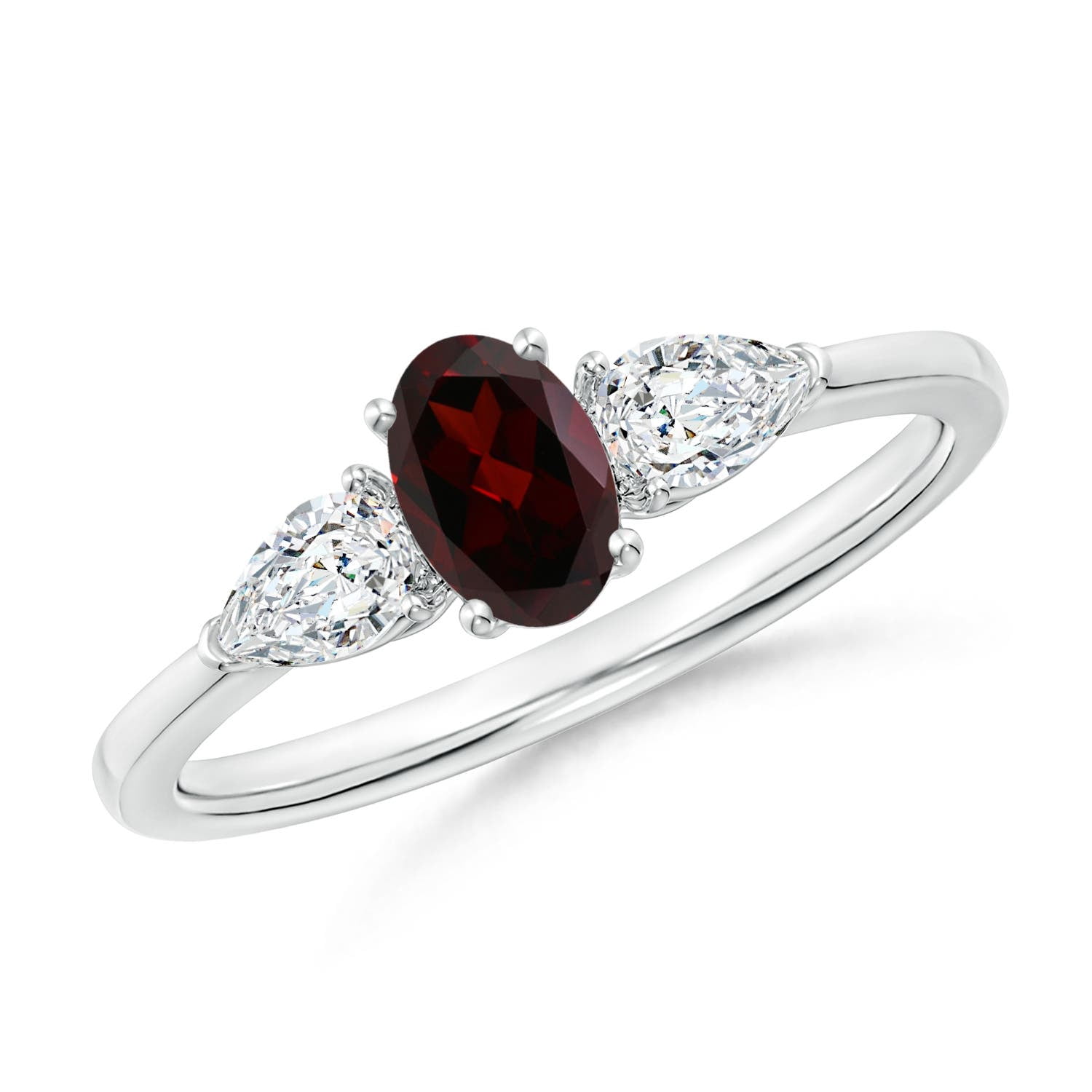 ANGARA Natural Oval Garnet Three Stone Ring with Pear Diamonds in ...