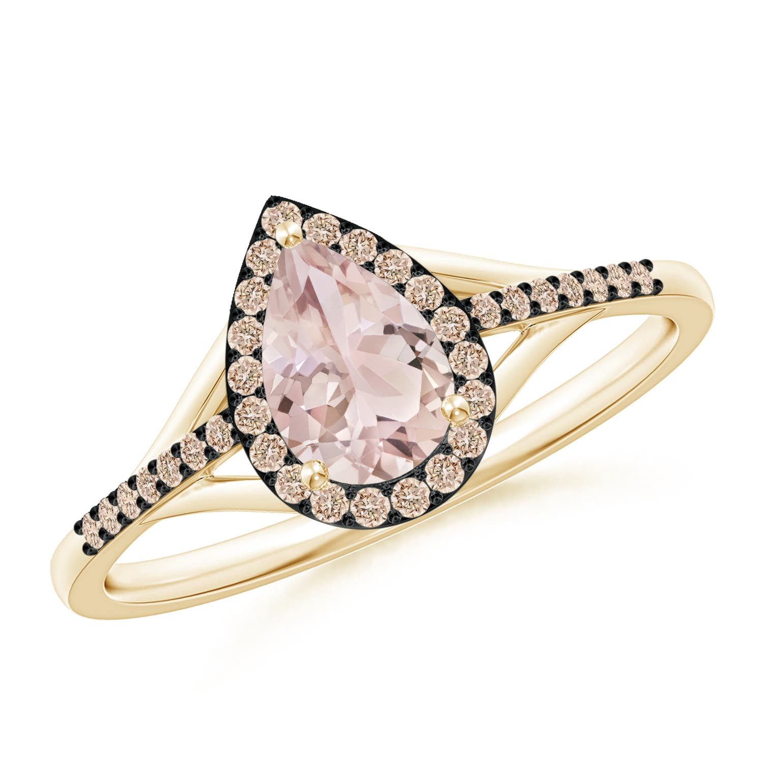 ANGARA Natural Pear-Shaped Morganite Ring with Coffee Diamond Halo in ...