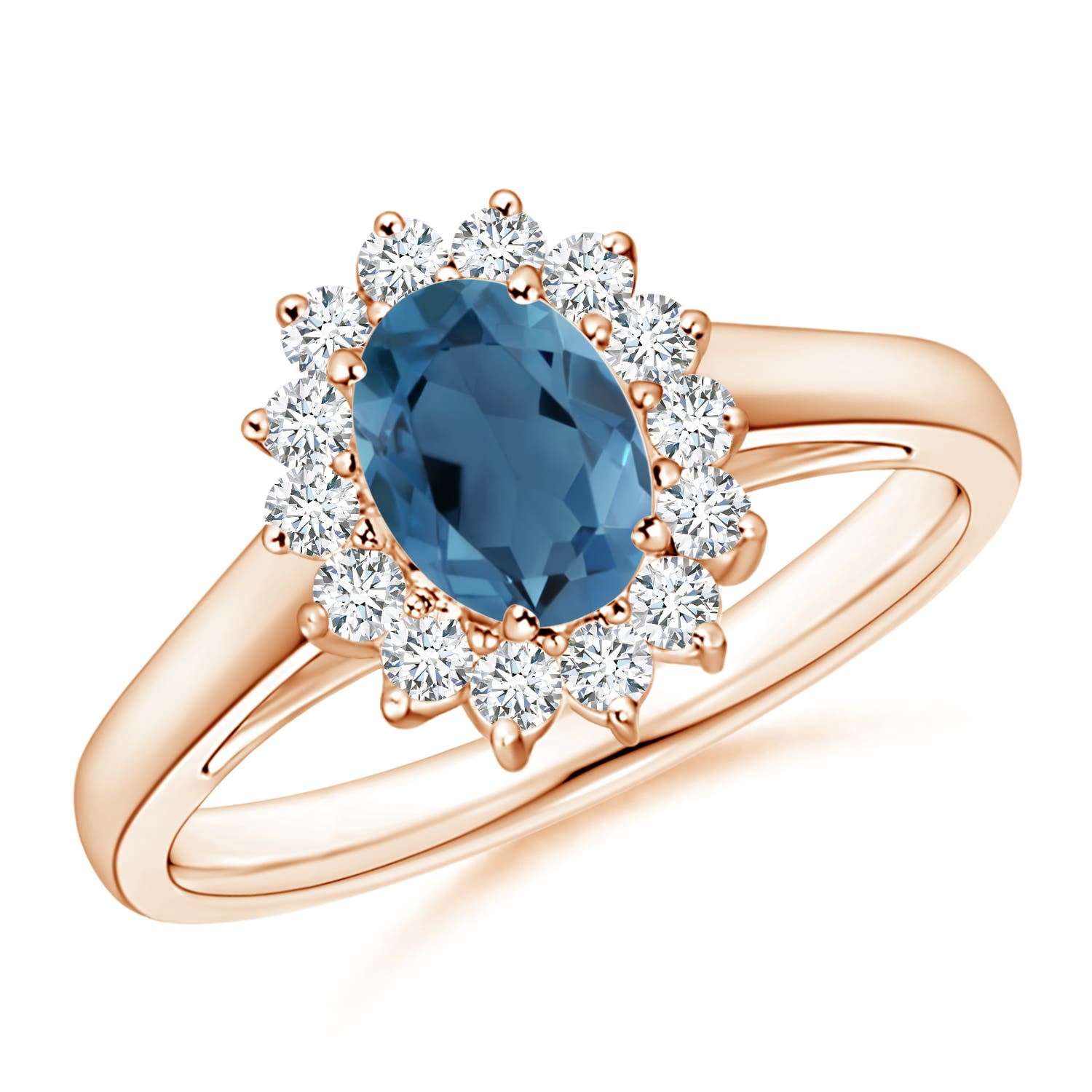 ANGARA Natural Princess Diana Inspired London Blue Topaz Ring with Halo ...