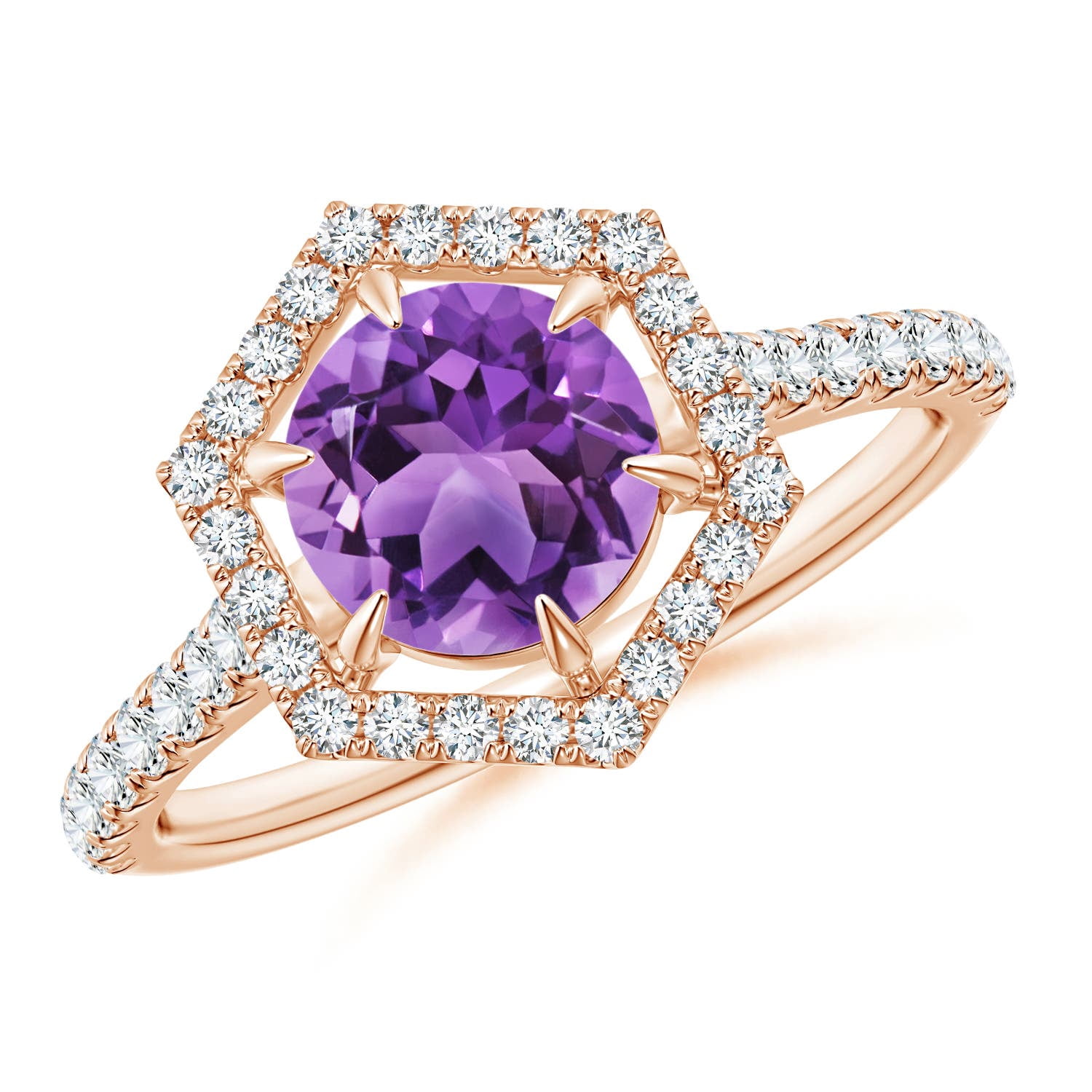 ANGARA Natural Round 1.15 ct Amethyst Ring with Hexagonal Diamond Halo ...