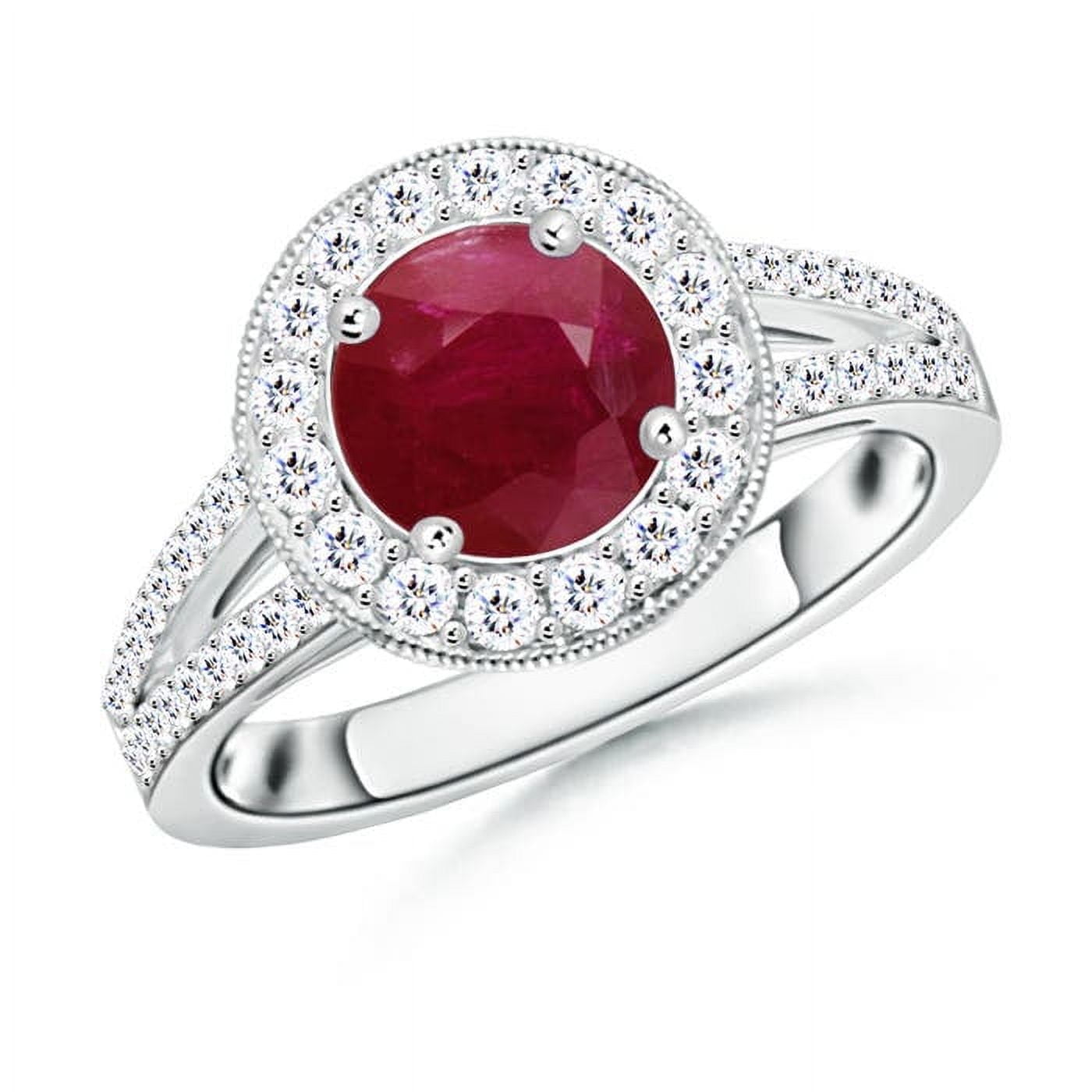 ANGARA Natural Round 1.4 ct Ruby Split Shank Ring with Diamond Halo in 14K White Gold for Women ...