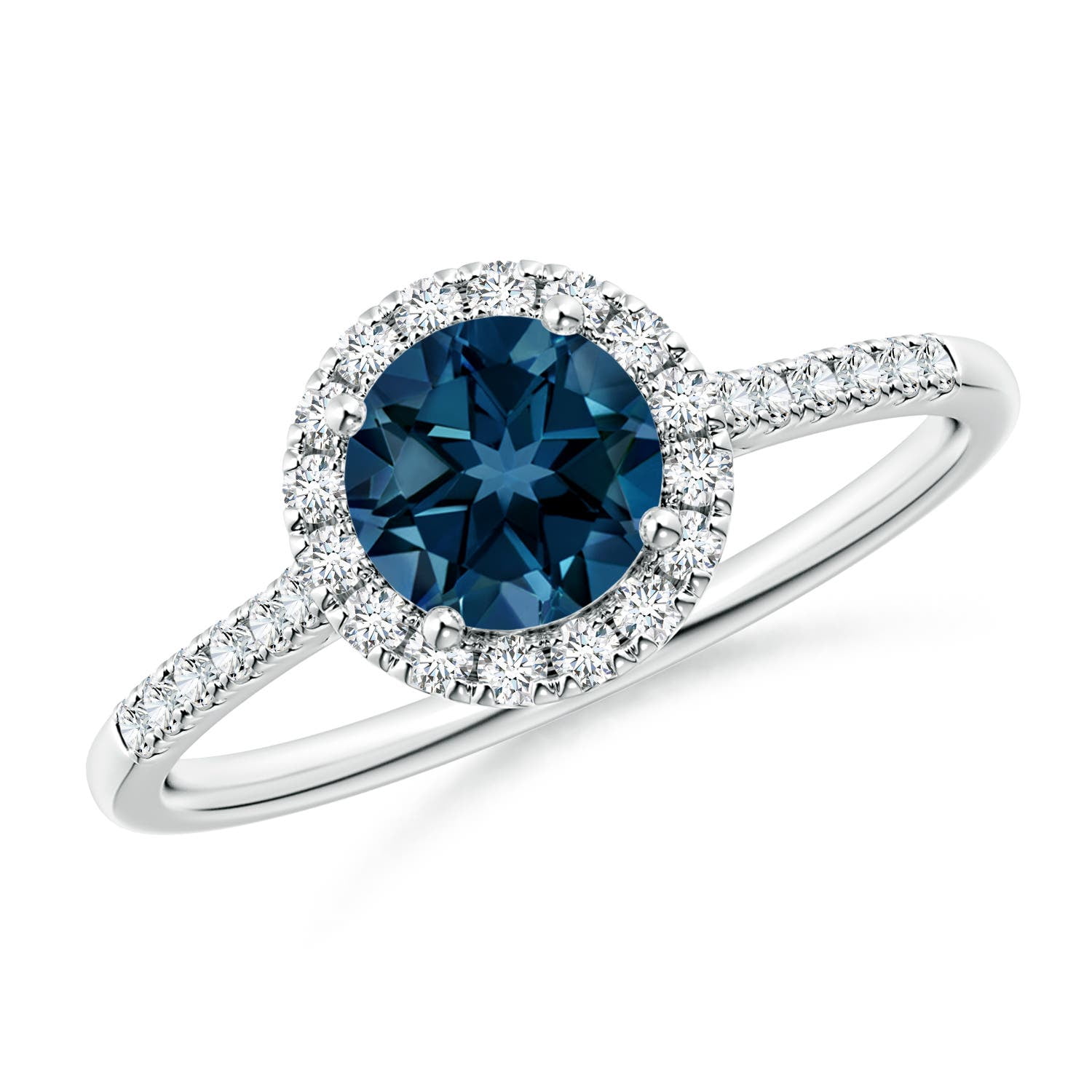 ANGARA Natural London Blue Topaz Halo Ring with Diamond Accents in 14K ...