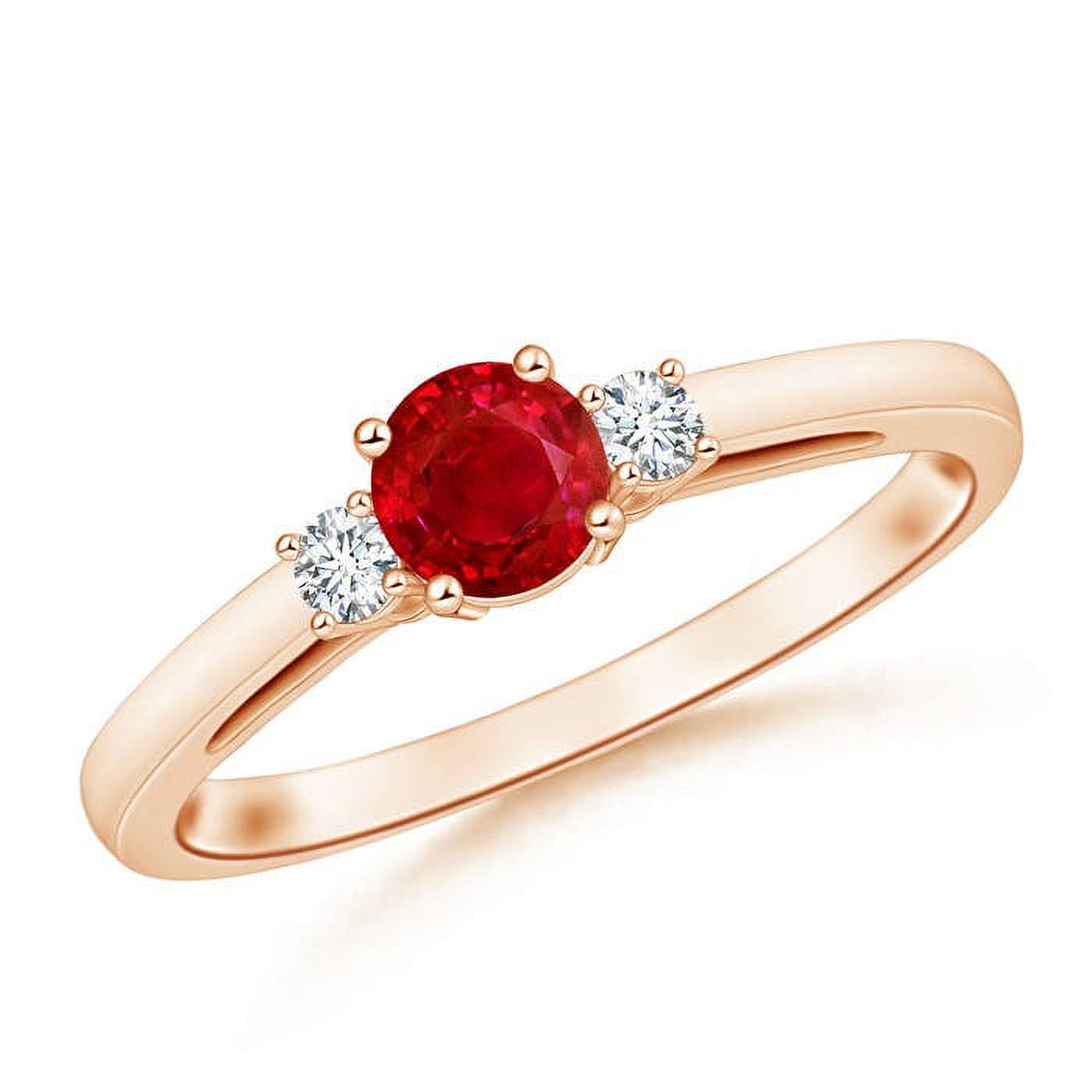 ANGARA Natural Round Ruby & Diamond Three Stone Engagement Ring in 14K ...