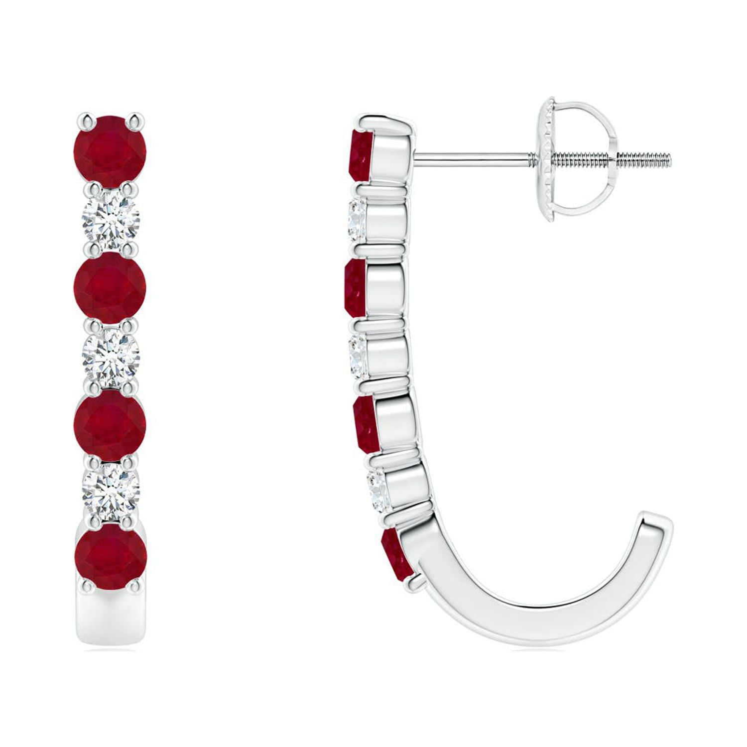 ANGARA Natural Ruby and Diamond J-Hoop Earrings in 14K White Gold for ...