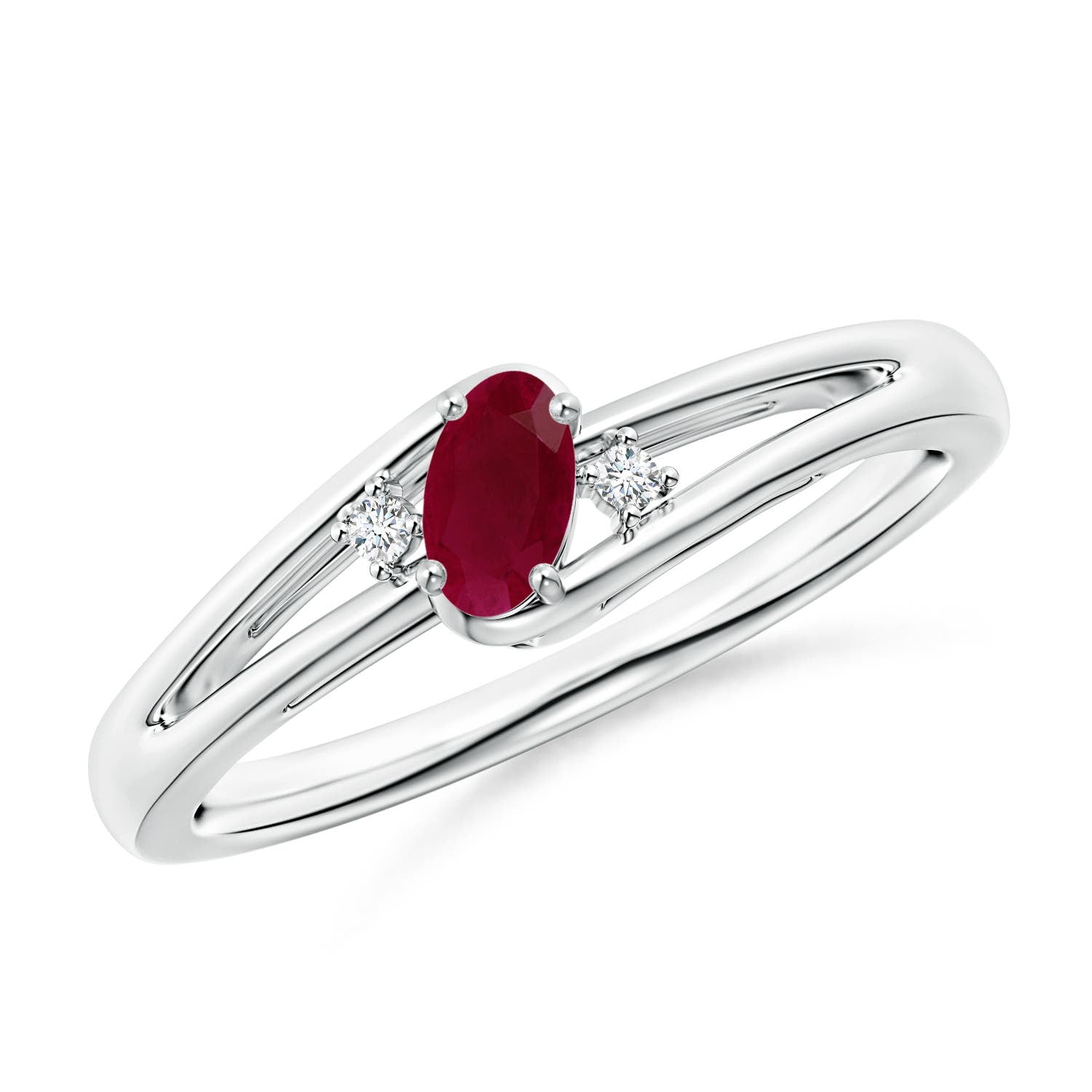 ANGARA Natural Ruby and Diamond Split Shank Ring in 14K White Gold for ...