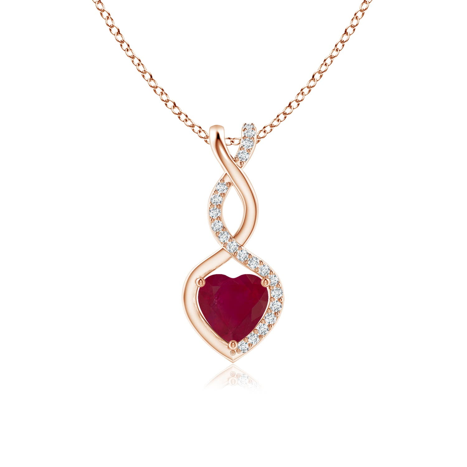 ANGARA Natural Ruby Infinity Heart Pendant with Diamonds in 14K Rose ...
