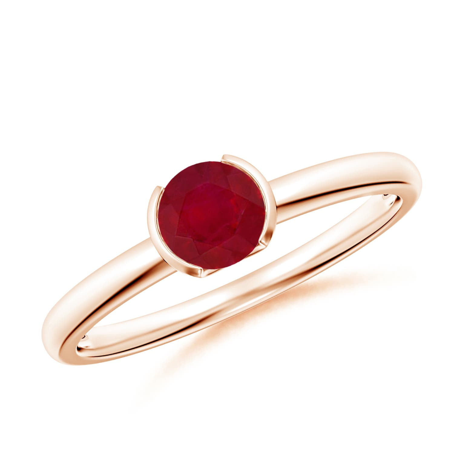 ANGARA Natural Semi Bezel-Set Ruby Solitaire Engagement Ring in 14K Rose Gold for Women (Size ...