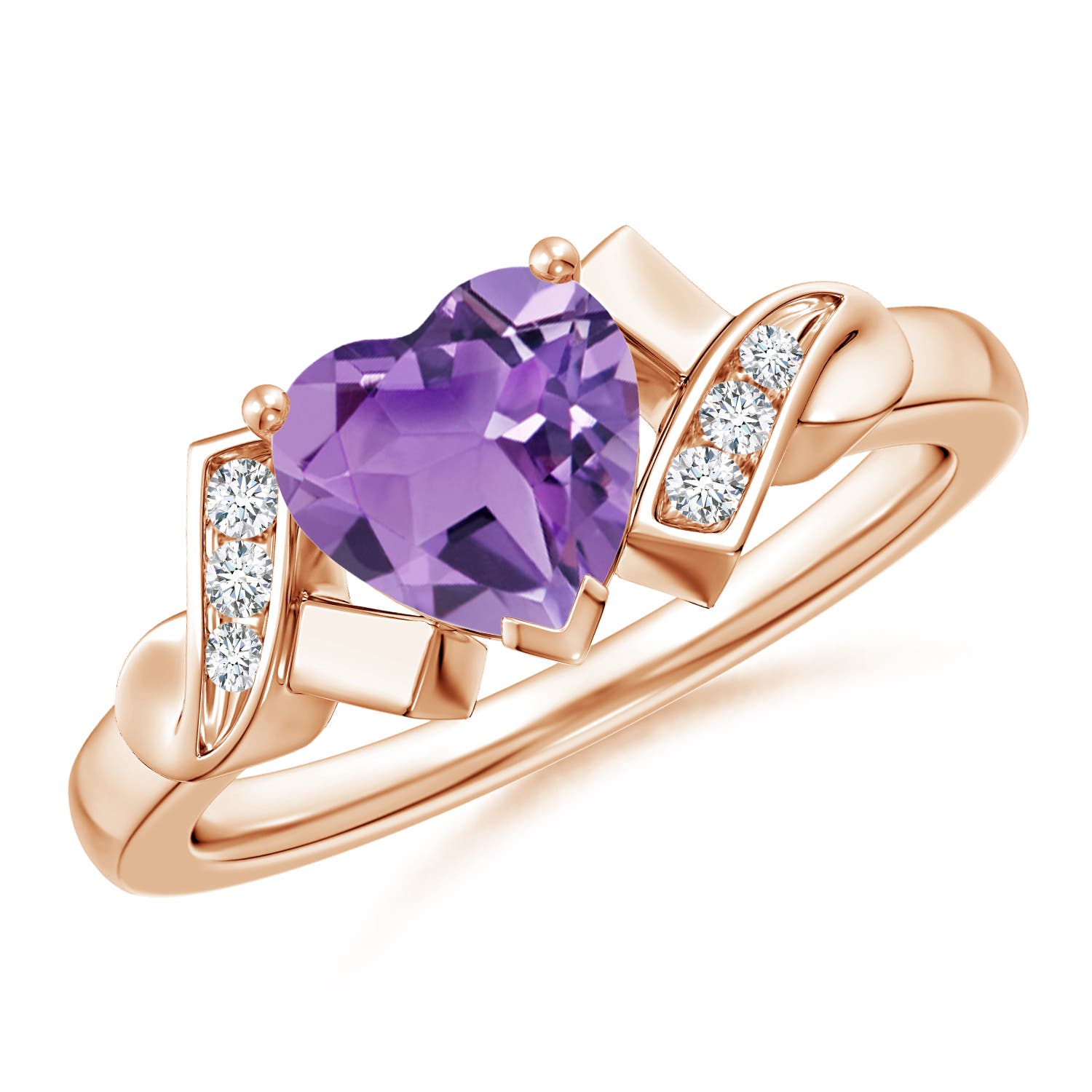 ANGARA Natural Solitaire 1.1 ct Amethyst Heart Ring with Diamond ...