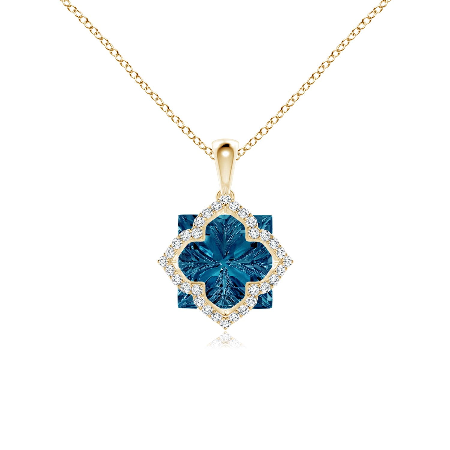 ANGARA Natural Square 5 ct London Blue Topaz & Diamond Clover Backset ...