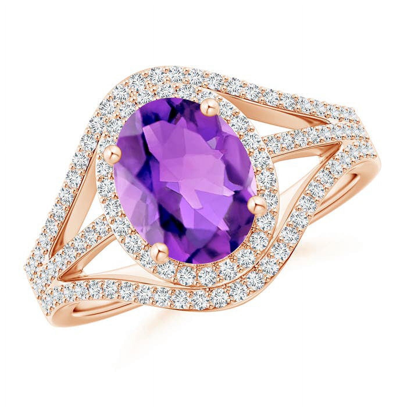 ANGARA Natural Triple Shank Oval 1.6 ct Amethyst and Diamond Halo Ring ...