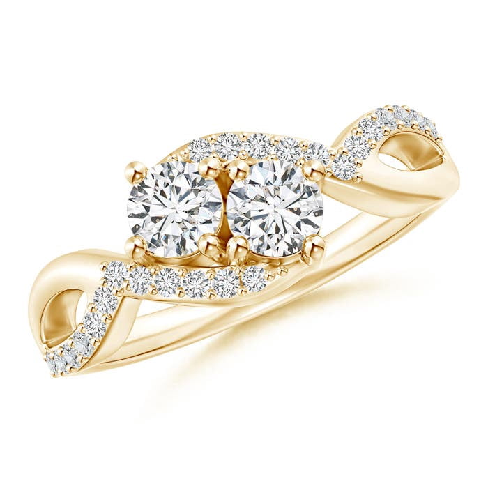 ANGARA Natural Two Stone Diamond Split Shank Bypass Ring in 14K Yellow ...