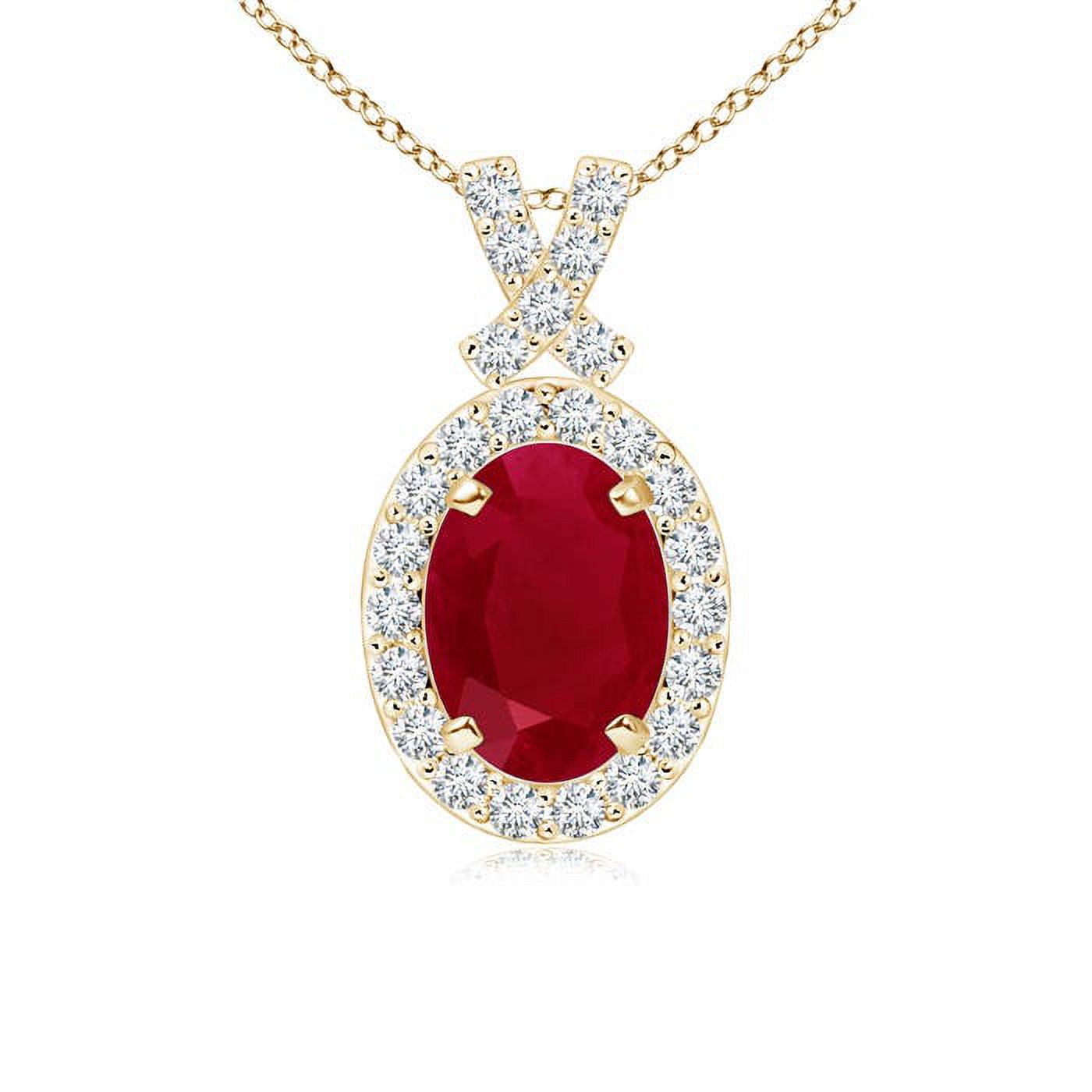 ANGARA Natural Vintage Style 1 ct Ruby Pendant with Diamond Halo in 14K Yellow Gold for Women ...