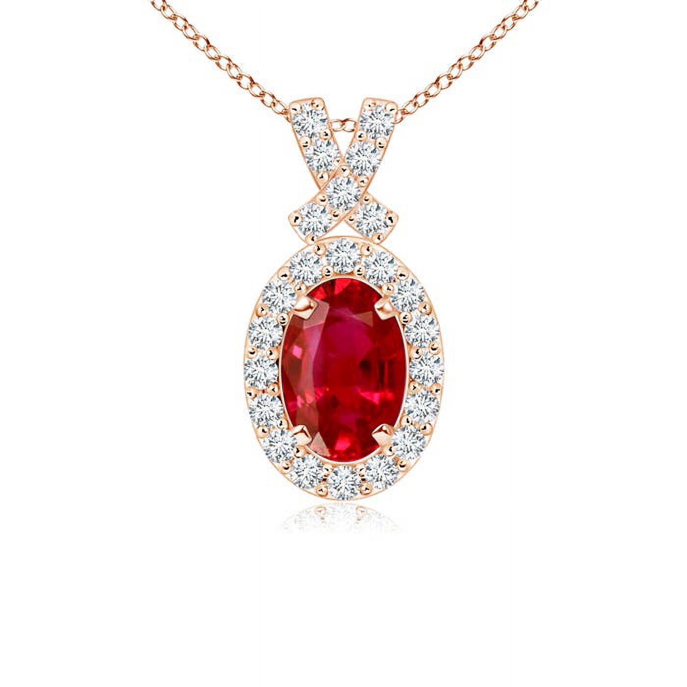 ANGARA Natural Vintage Style Ruby Pendant with Diamond Halo in 14K Rose ...