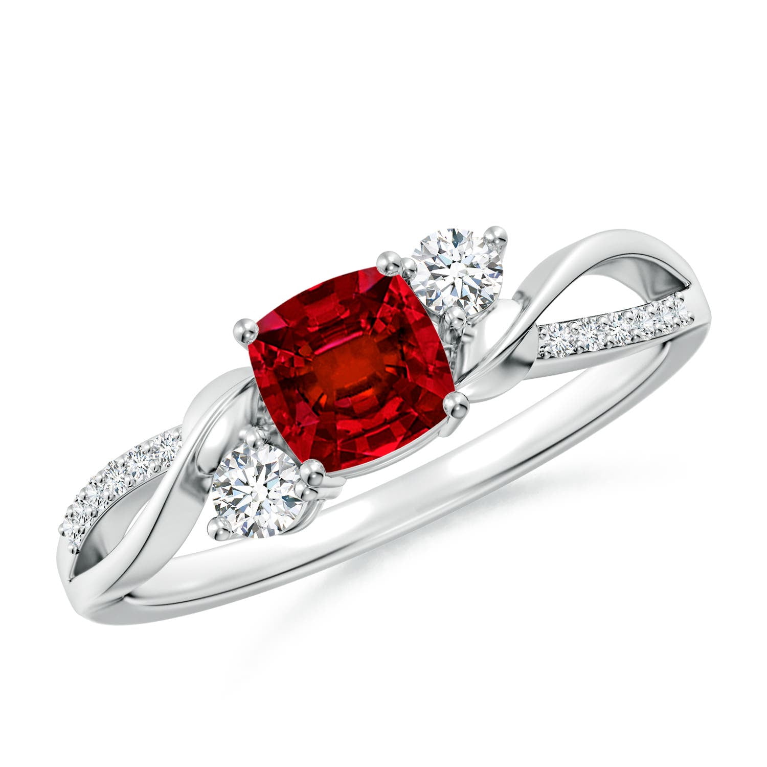 ANGARA Nature Inspired Cushion Lab Grown Ruby Twisted Vine Engagement ...