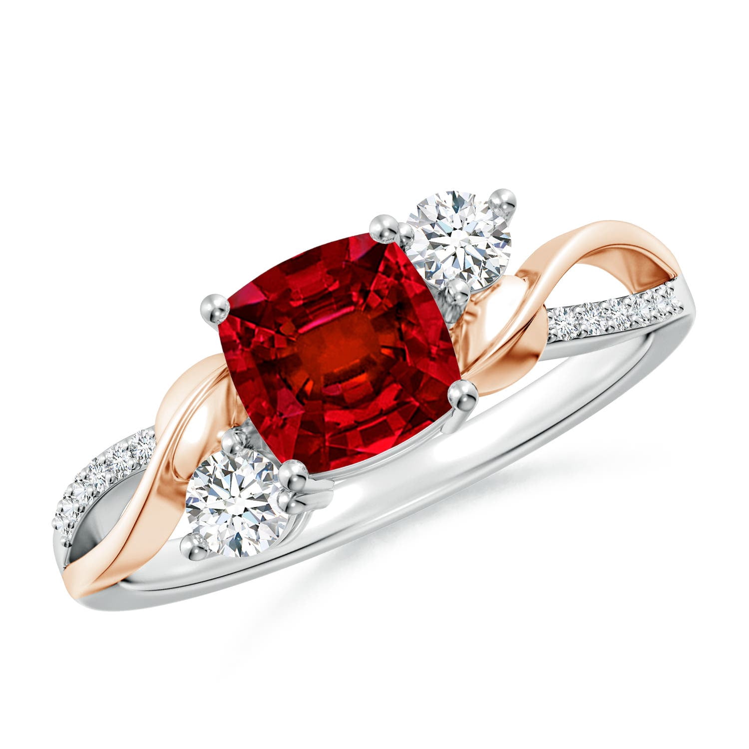 ANGARA Nature Inspired Cushion Lab Grown Ruby Twisted Vine Engagement ...