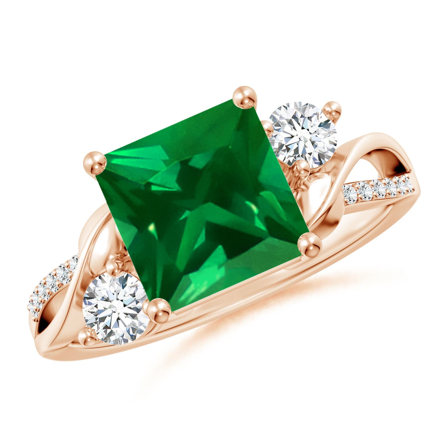 ANGARA Square Lab Grown 1.75 Ct Emerald Twisted Vine Engagement Ring ...