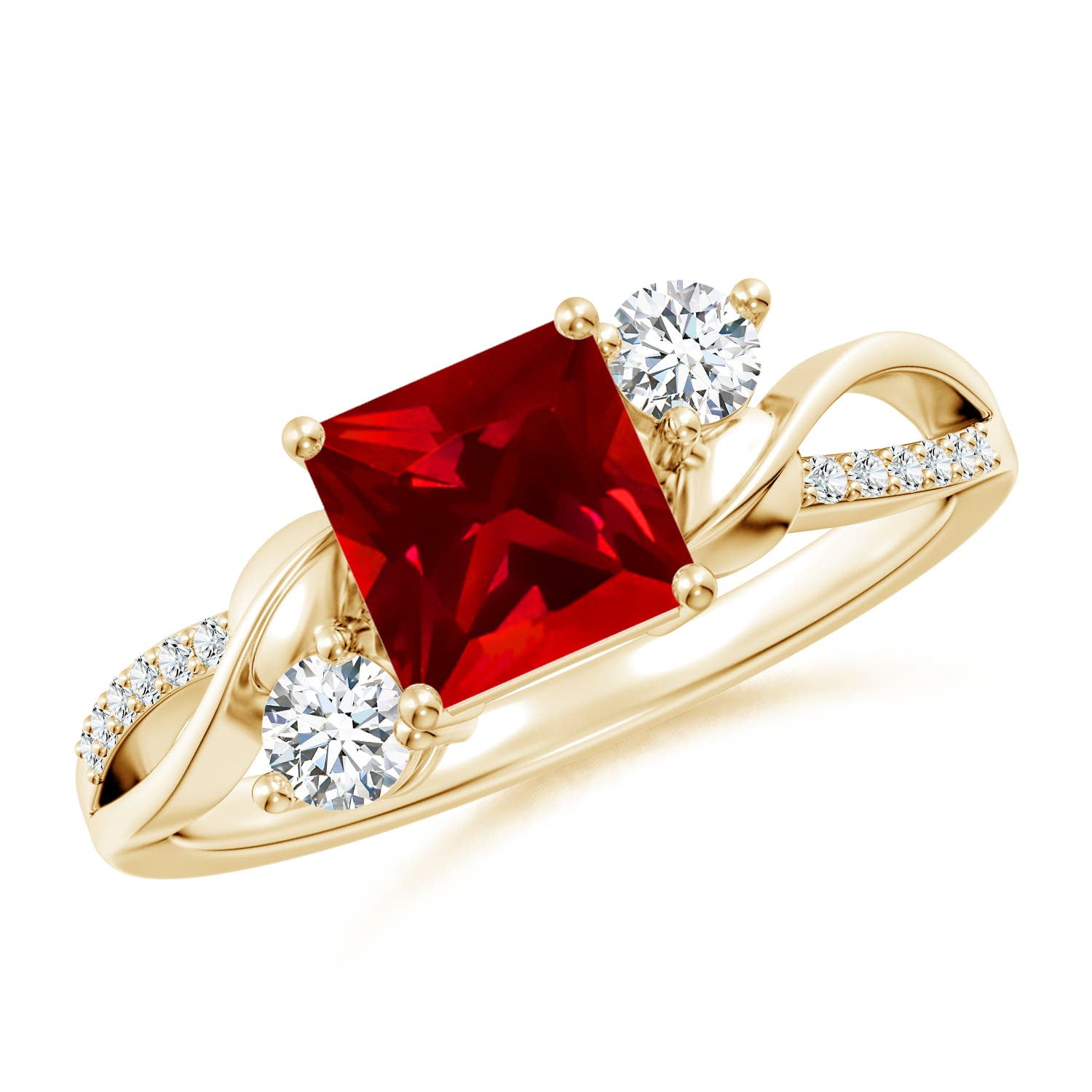 ANGARA Nature Inspired Square Lab Grown 1 Ct Ruby Twisted Vine Engagement Ring for Women in 14K ...