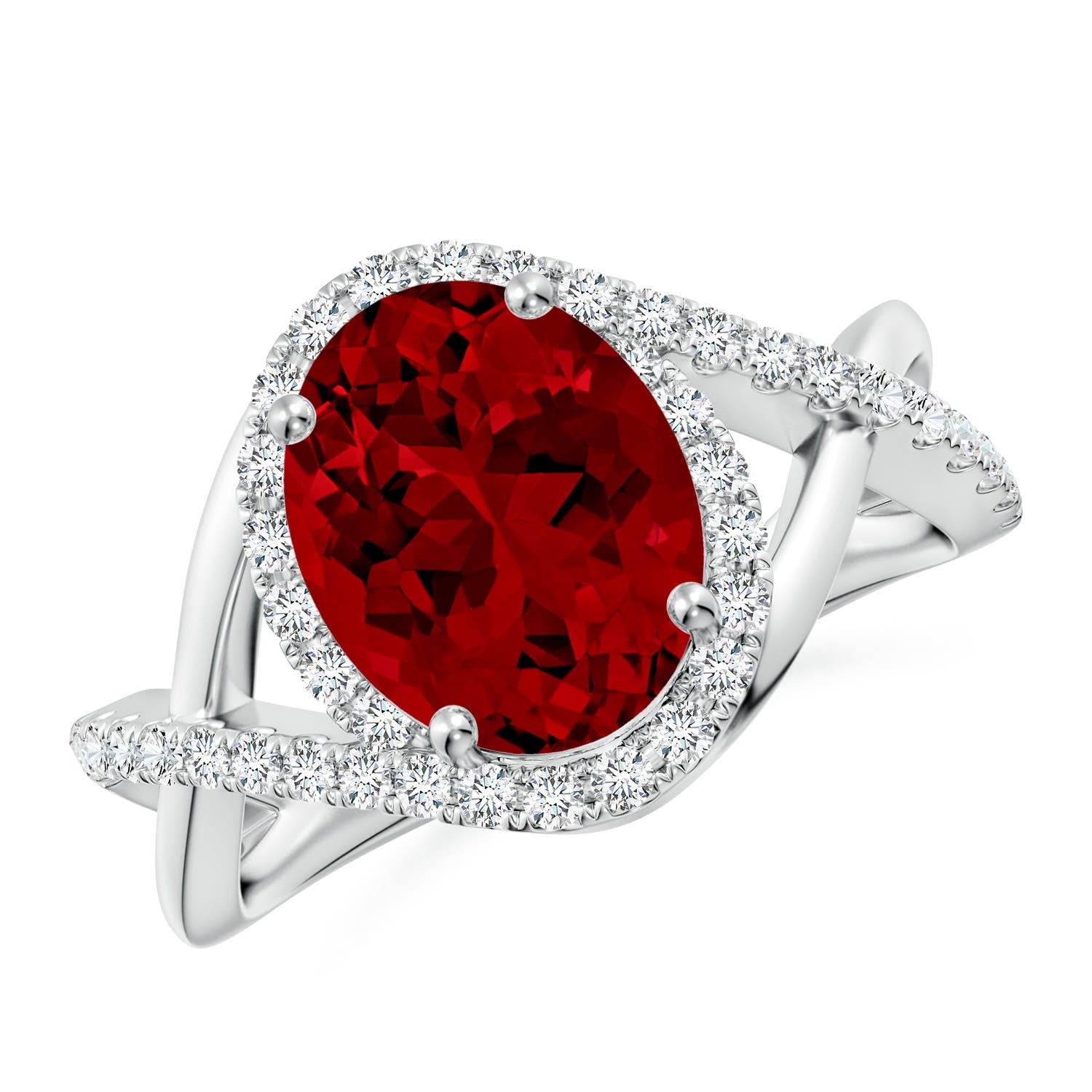 ANGARA Oval Lab Grown 3.3 Ct Ruby Criss Cross Shank Engagement Ring ...