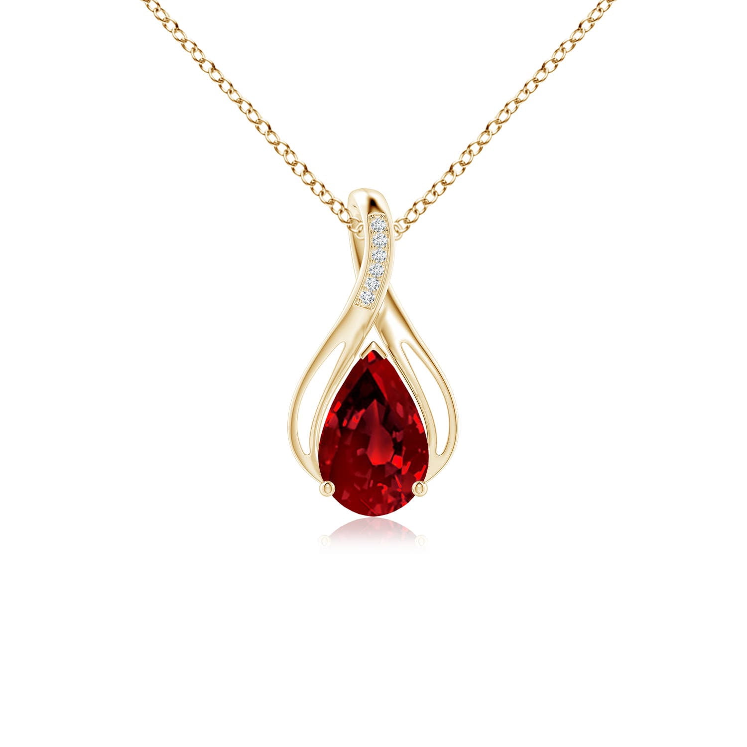 ANGARA Pear Lab Grown 2.7 Ct Ruby Infinity Twist Pendant with Diamonds ...