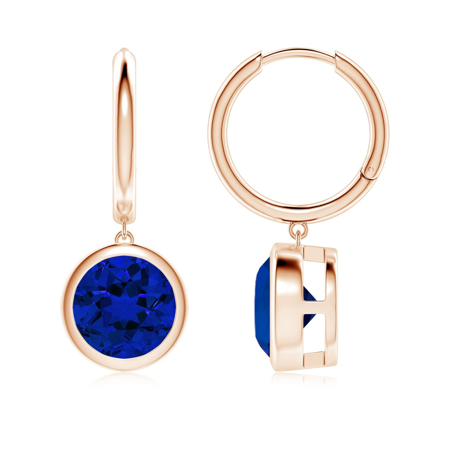ANGARA Round Lab Grown 4.4 Ct Blue Sapphire Hoop Drop Earrings for ...