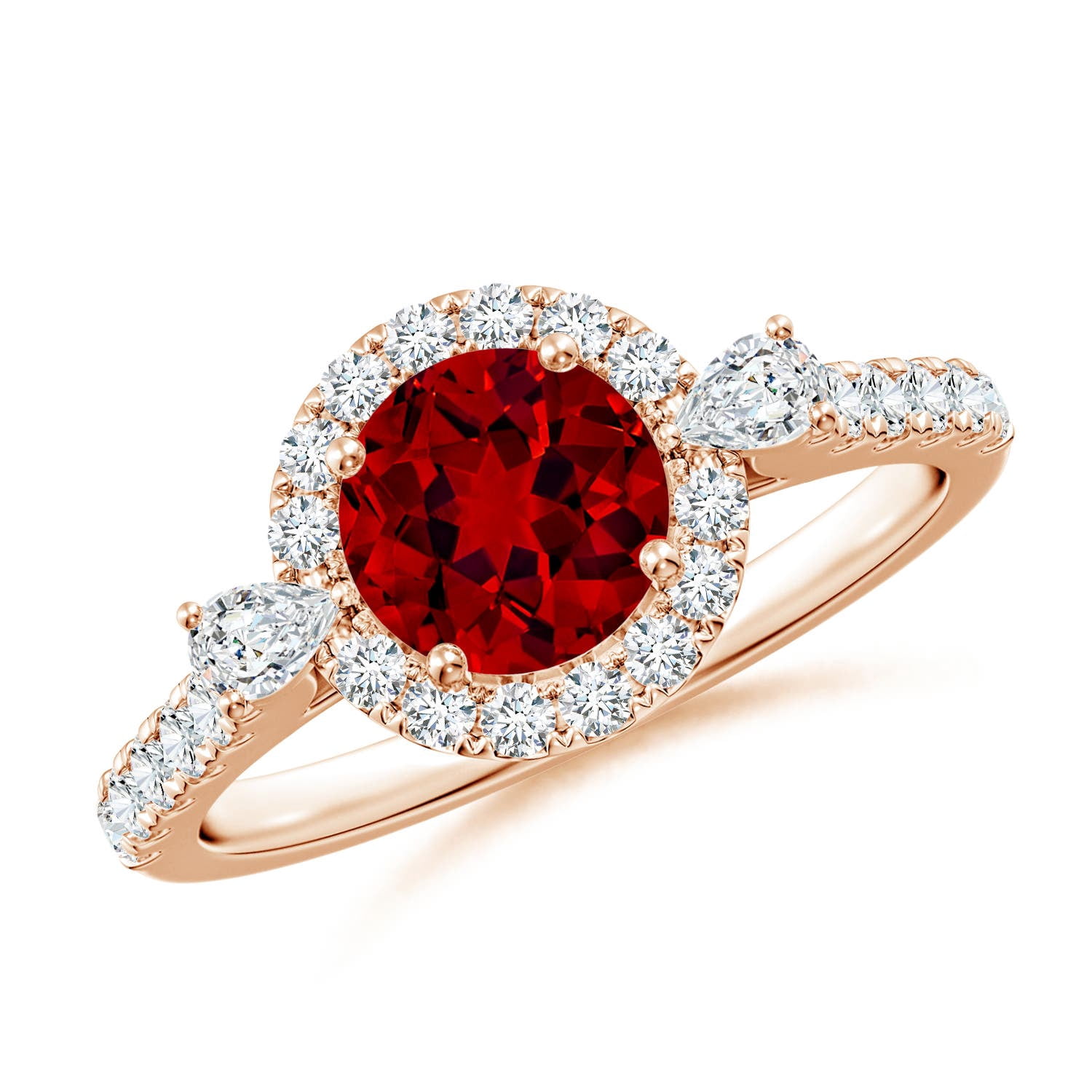 ANGARA Round Lab Grown 1.2 Ct Ruby Halo Side Stone Engagement Ring for ...