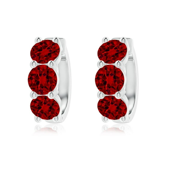 ANGARA Round Lab Grown 4.5 Ct Ruby Three Stone Hoop Earrings for Women ...
