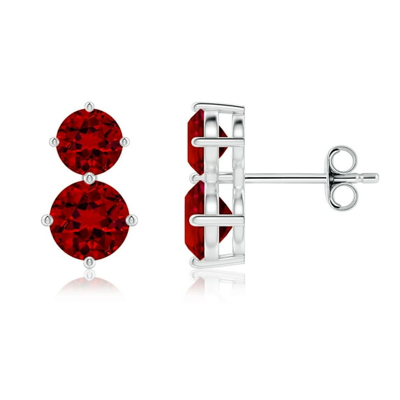 ANGARA Round Lab Grown 2 Ct Ruby Two Stone Stud Earrings for Women in ...