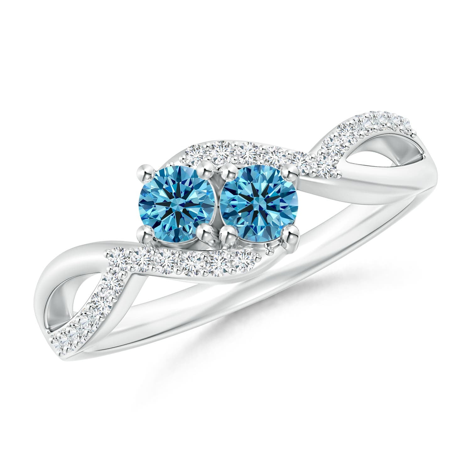 ANGARA Two Stone Lab Grown Blue Diamond Split Shank Ring in 14K White ...