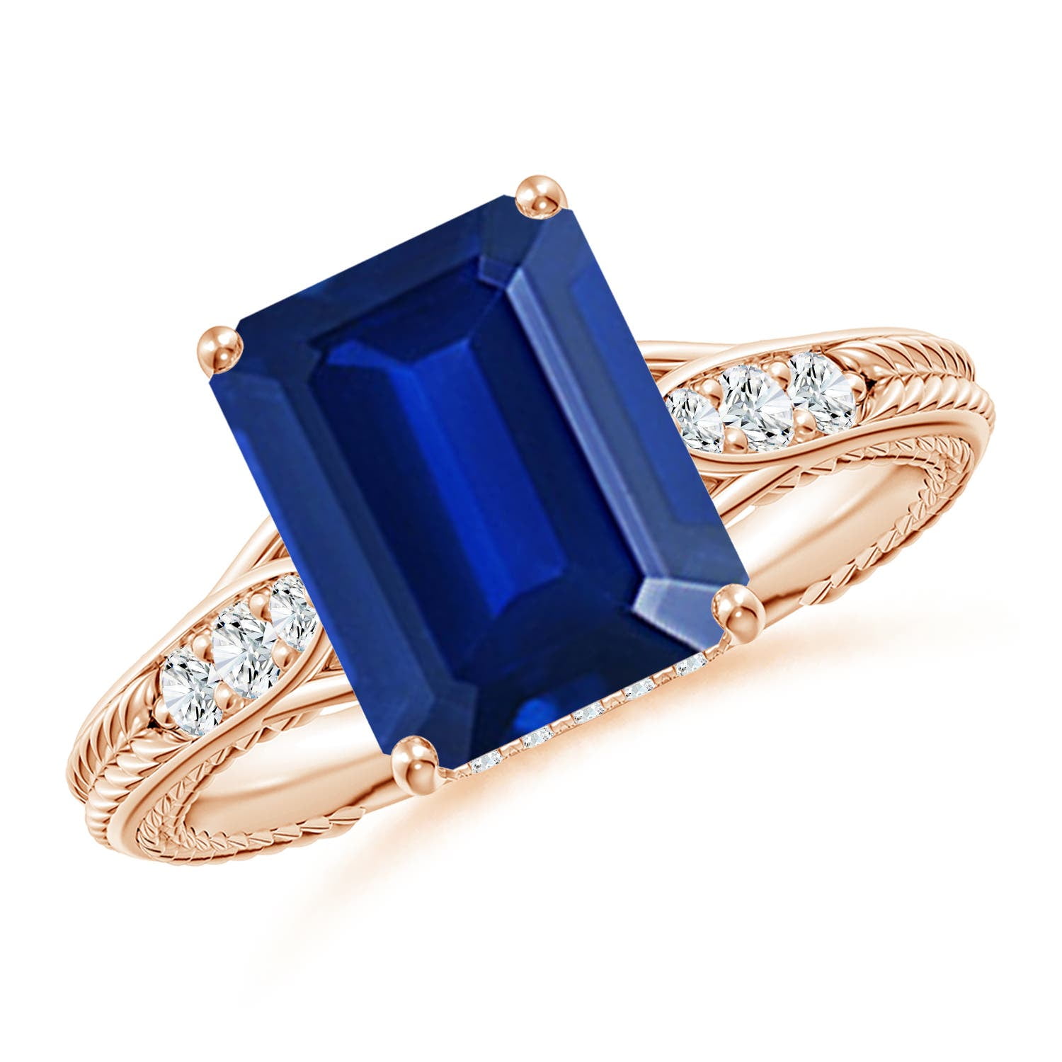ANGARA Lab Grown 3.4 Ct Blue Sapphire Hidden Engagement Ring for Women in 14K Rose Gold (Size ...