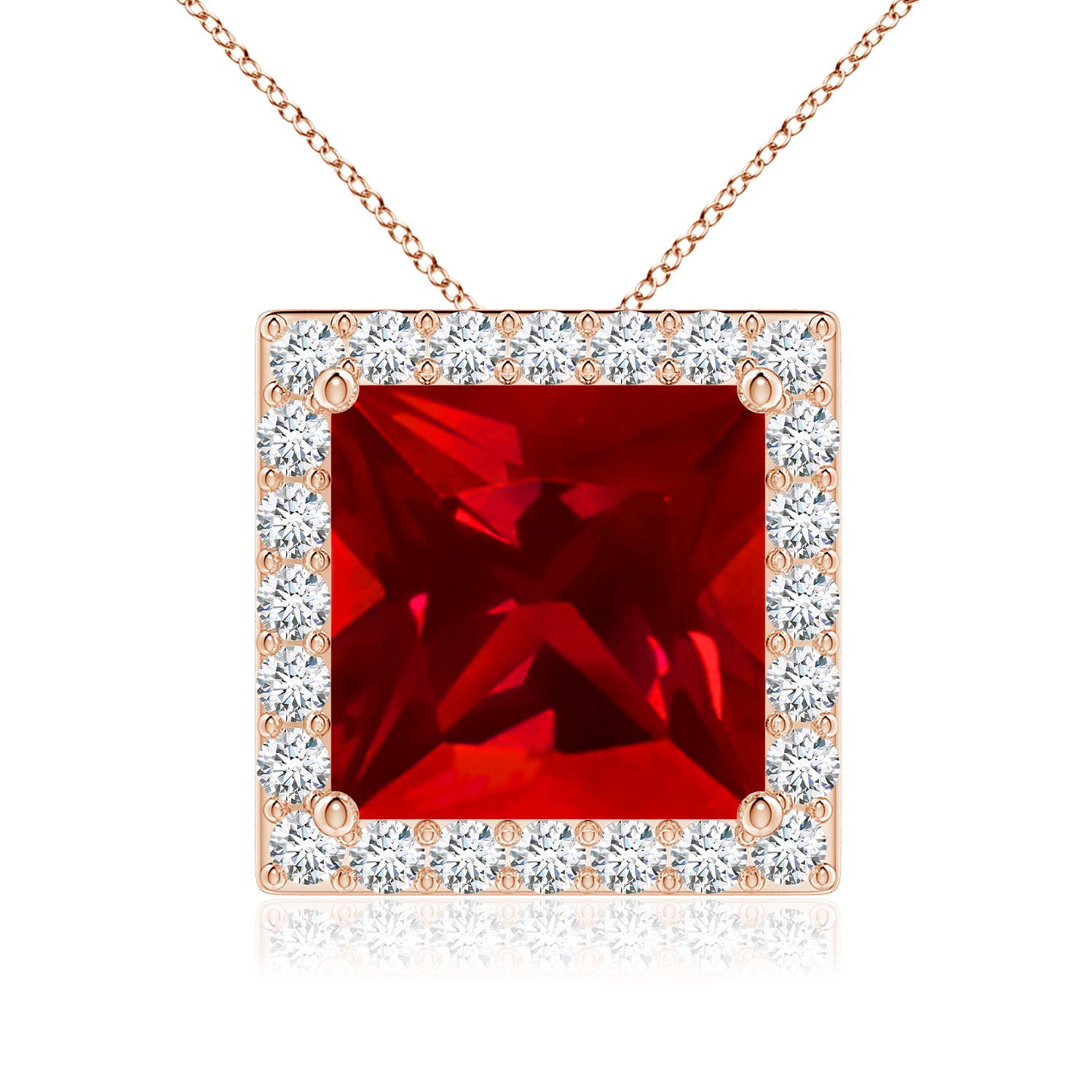 ANGARA Vintage Inspired Square Lab Grown 3.75 Ct Ruby Halo Pendant for ...