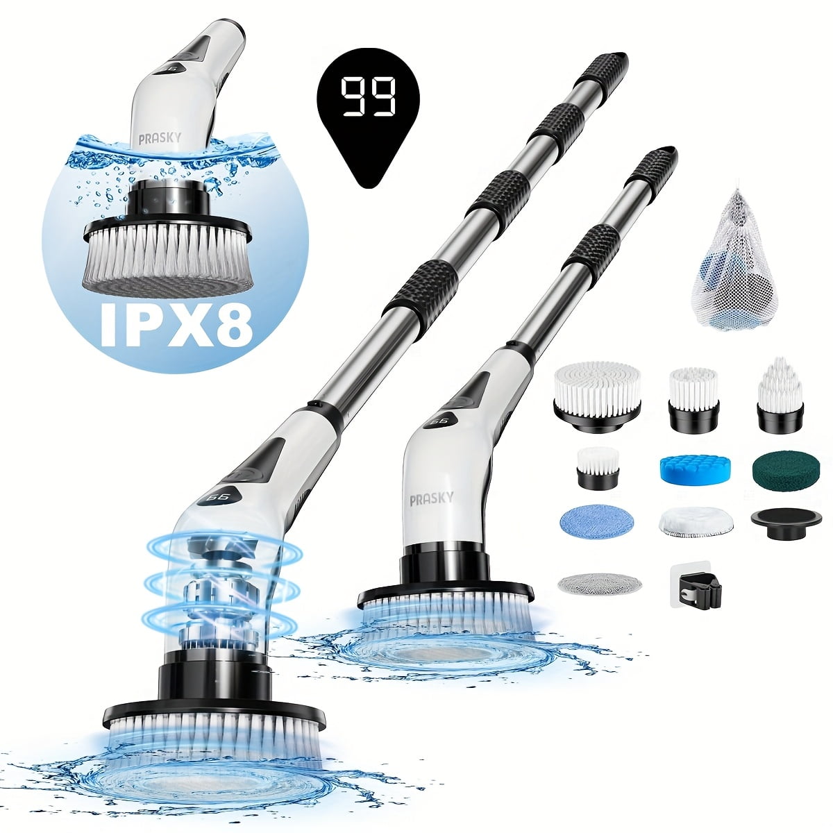 ANGEL FISH Cordless Electric Spin Scrubber, IPX8 Waterproof, LED ...