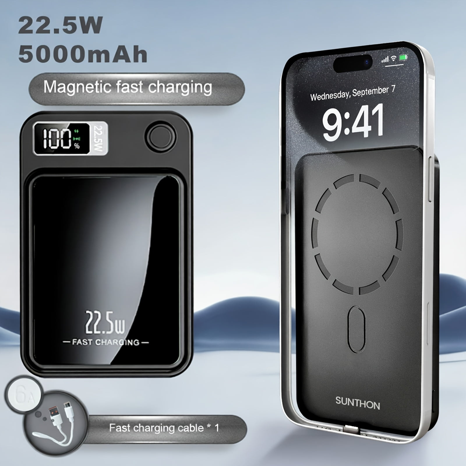 ANGEL FISH Magnetic Wireless Charging Power Bank (10000/5000mAh), 22.5W ...