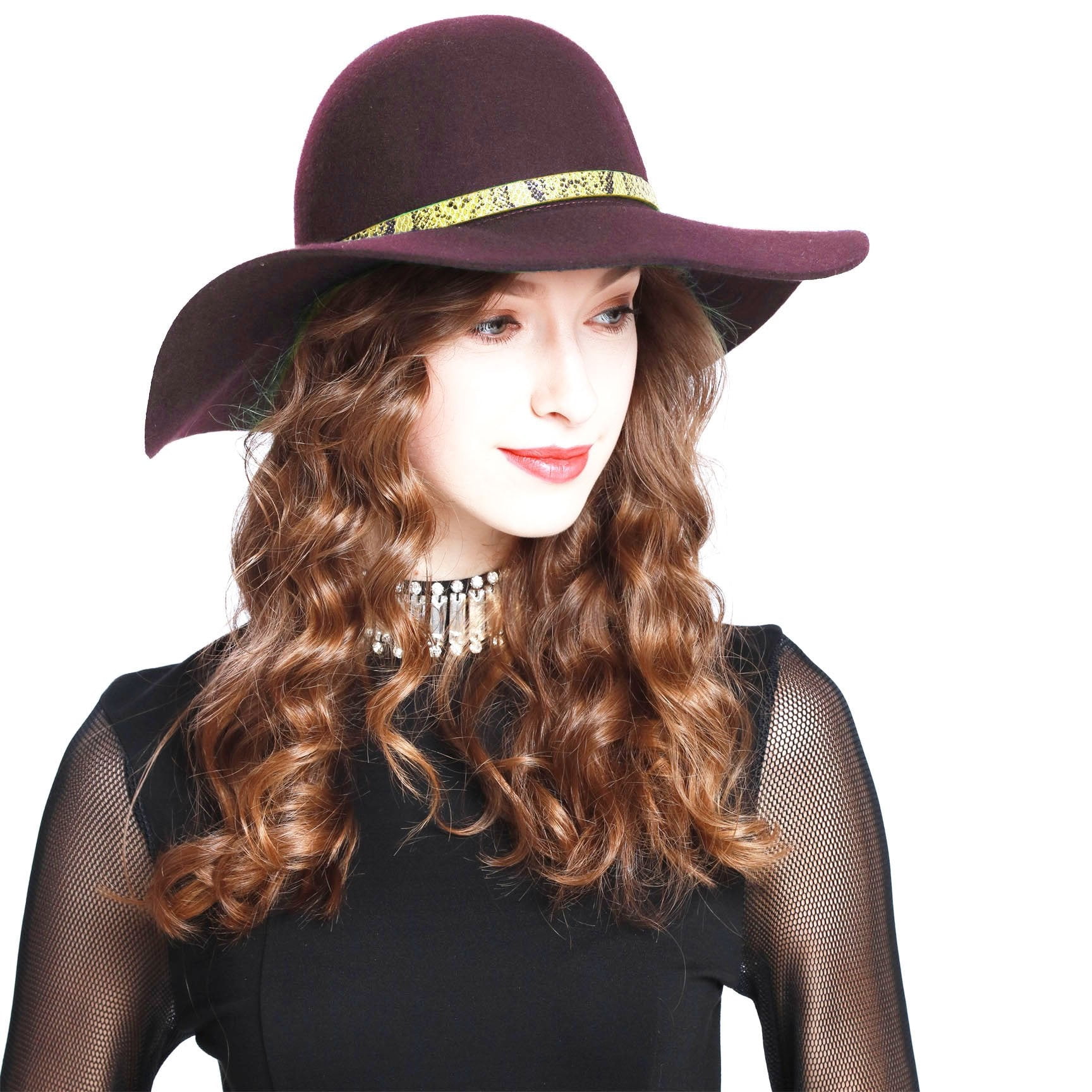 ANGELA & WILLIAM FL2285 Women's Wide Brim 100% Wool Snakeskin Band ...
