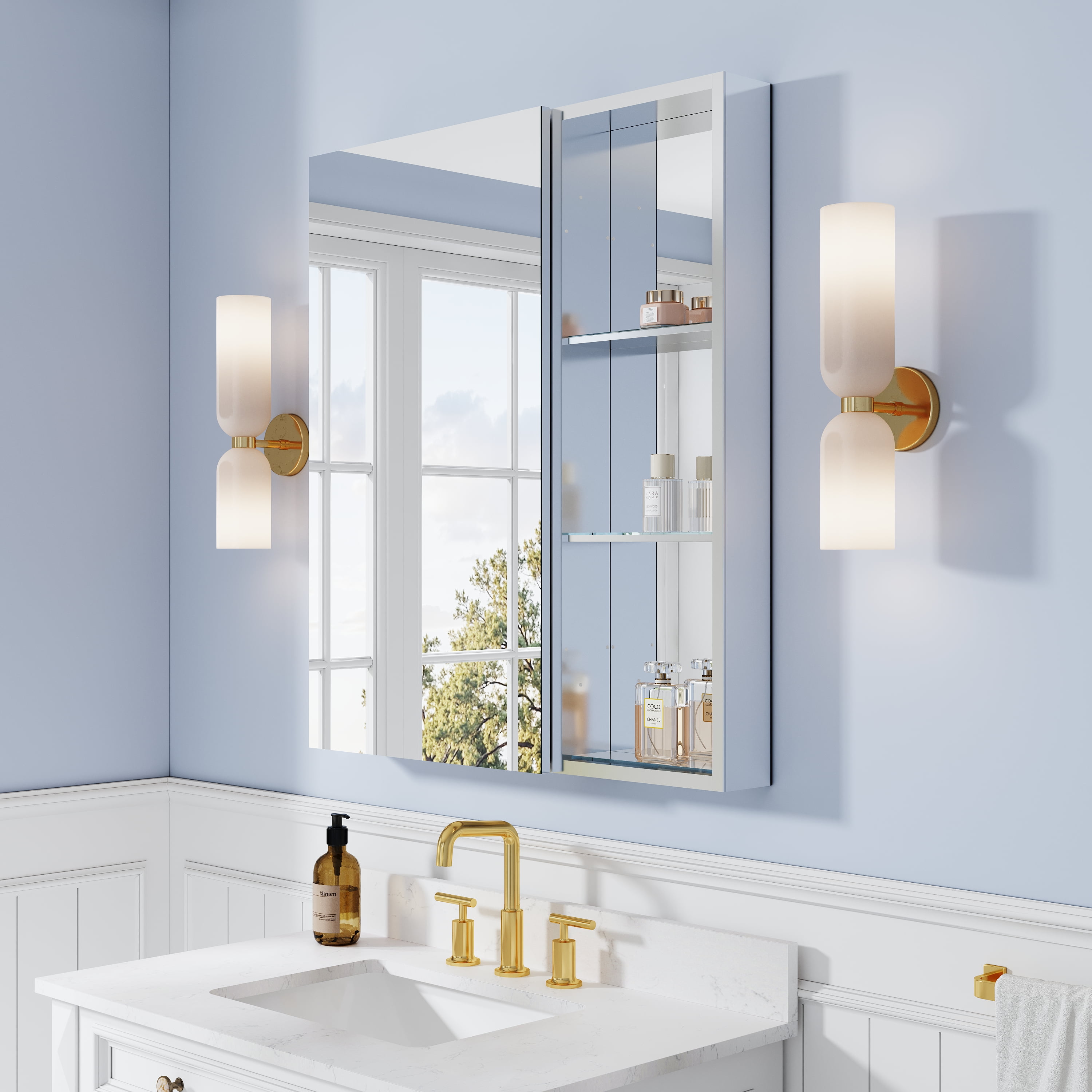 ANGELES HOME 32" x 36" Tri-View Bathroom Medicine Cabinet Set, Aluminum ...