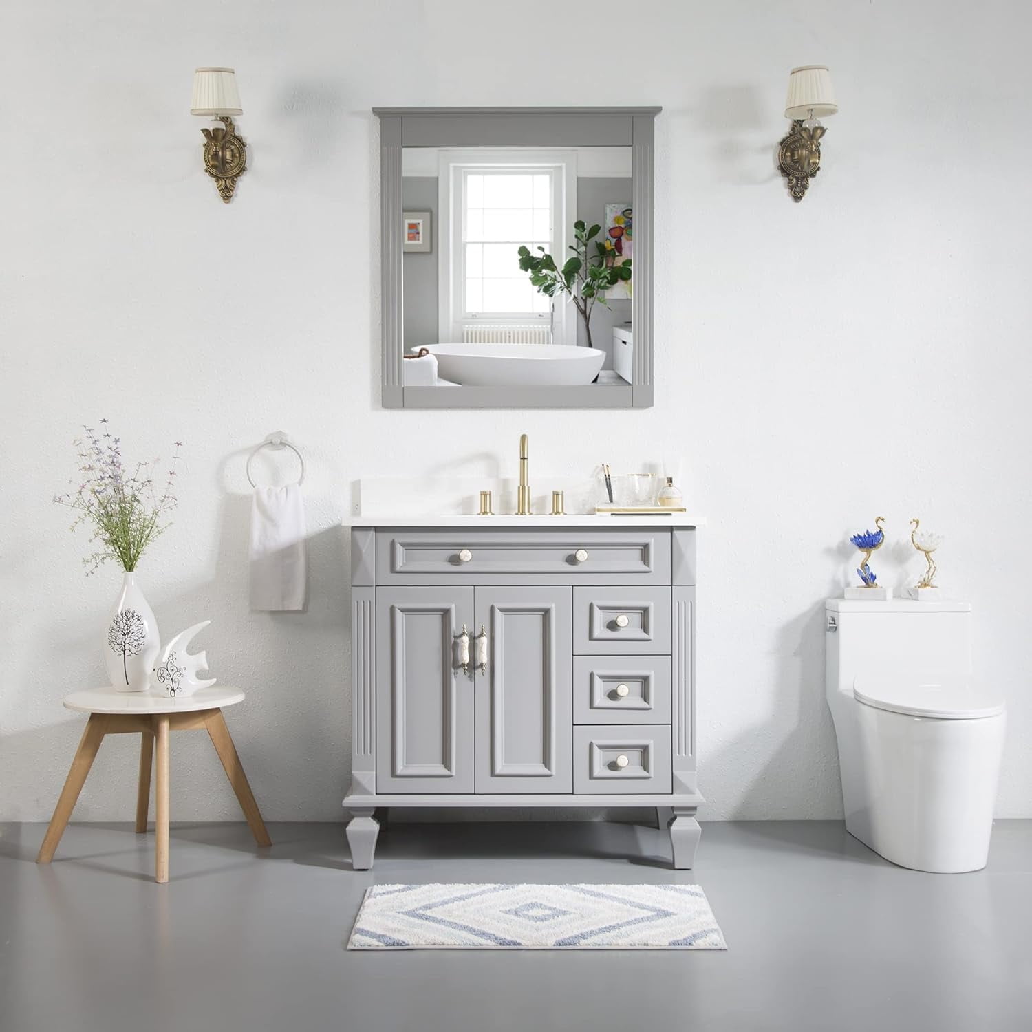 ANGELES HOME 36" Bathroom Vanity with Certified Sink and 32" HD Mirror ...