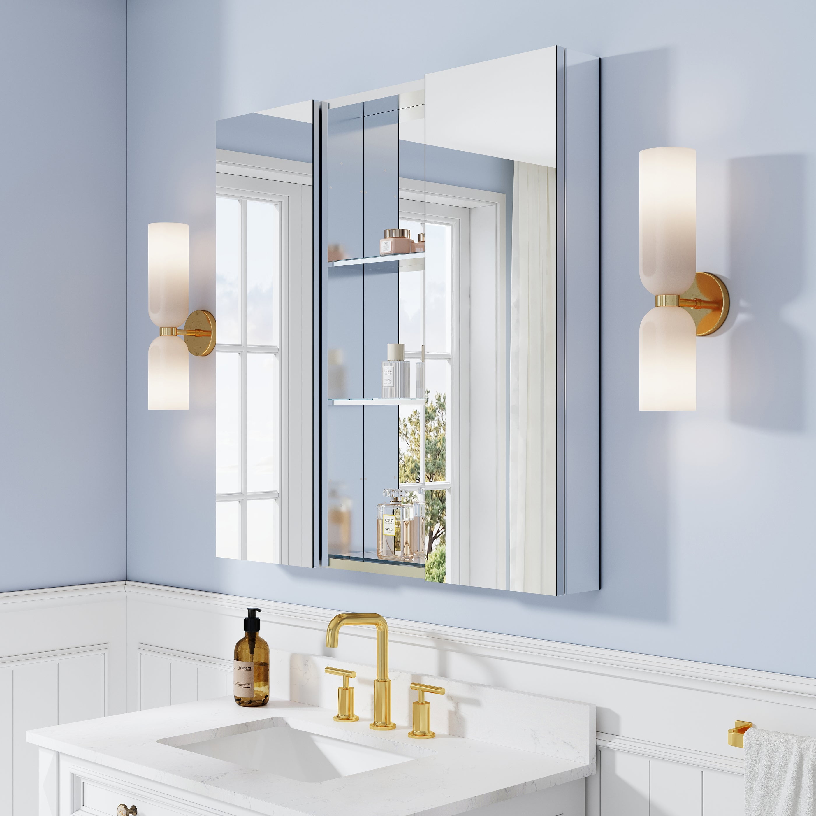 ANGELES HOME 36" x 36" Tri-View Mirror Bathroom Medicine Cabinet ...