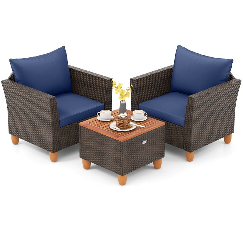 ANGELES HOME 3PCS Patio Rattan Conversation Set with Storage Coffee ...