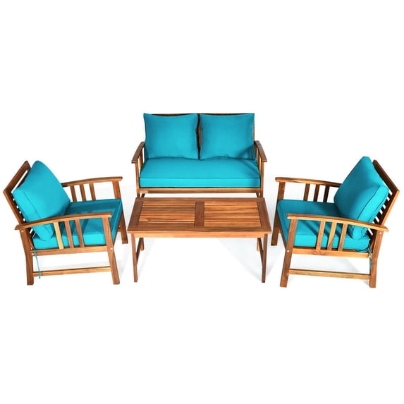 ANGELES HOME 4 PCS Outdoor Acacia Wood Sofa Furniture Set Cushioned ...