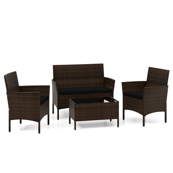 ANGELES HOME 4 Piece Patio Furniture Set, All-Weather PE Rattan ...