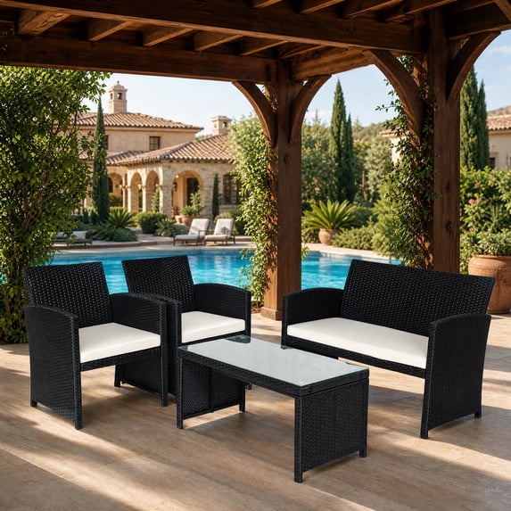 ANGELES HOME 4-Piece Patio Rattan Furniture Set with Cushions ...